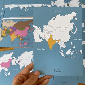 Asia Montessori Maps and Country Cards. Continent Study Printable. - Etsy