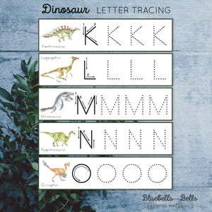Dinosaur Alphabet Cards Tracing Letters. Preschool Montessori ...