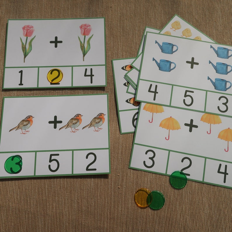 Montessori Spring Printable Addition Clip Cards. Preschool and | Etsy