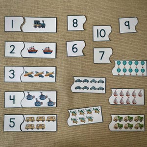 Vehicle Number Matching Printable Puzzle. Transport Counting Activity ...