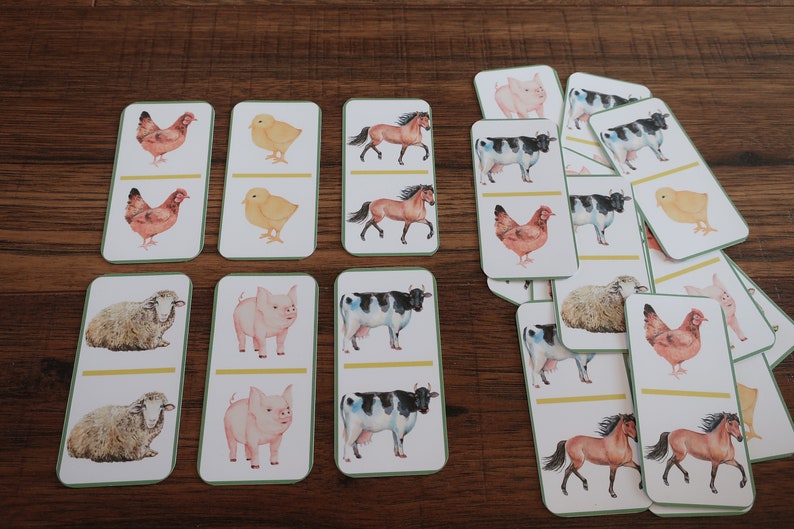 Farm Animal Dominoes. Kids Printable Tile Game. - Etsy