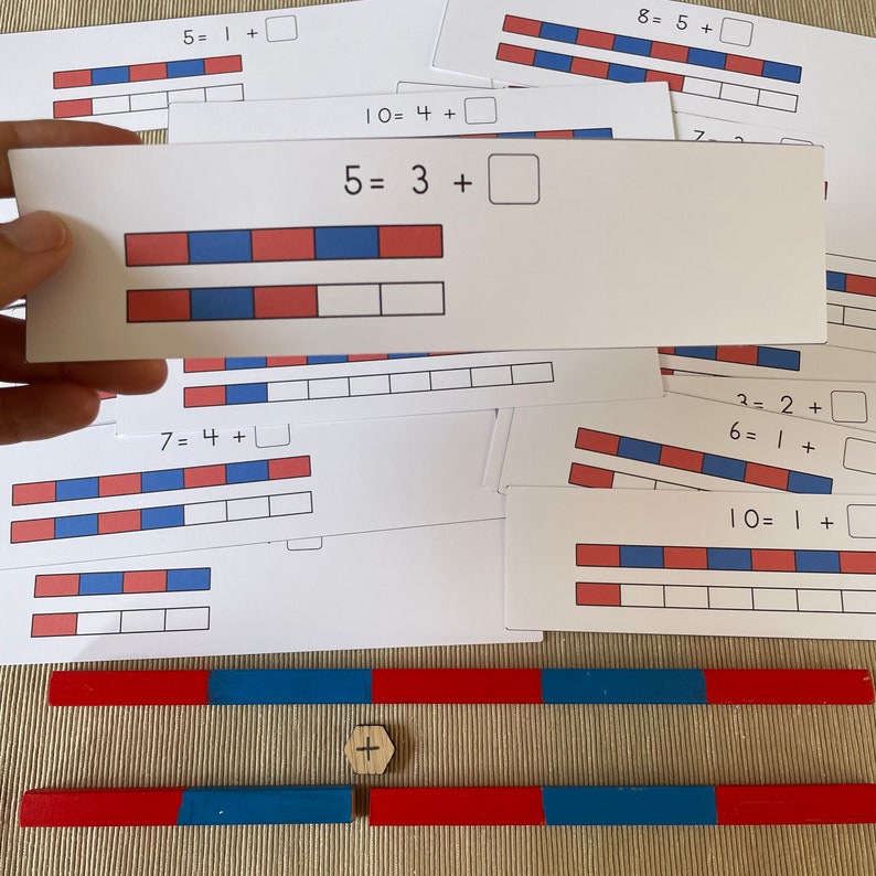Montessori Number Rods Addition Printable. Missing Addend Equation ...