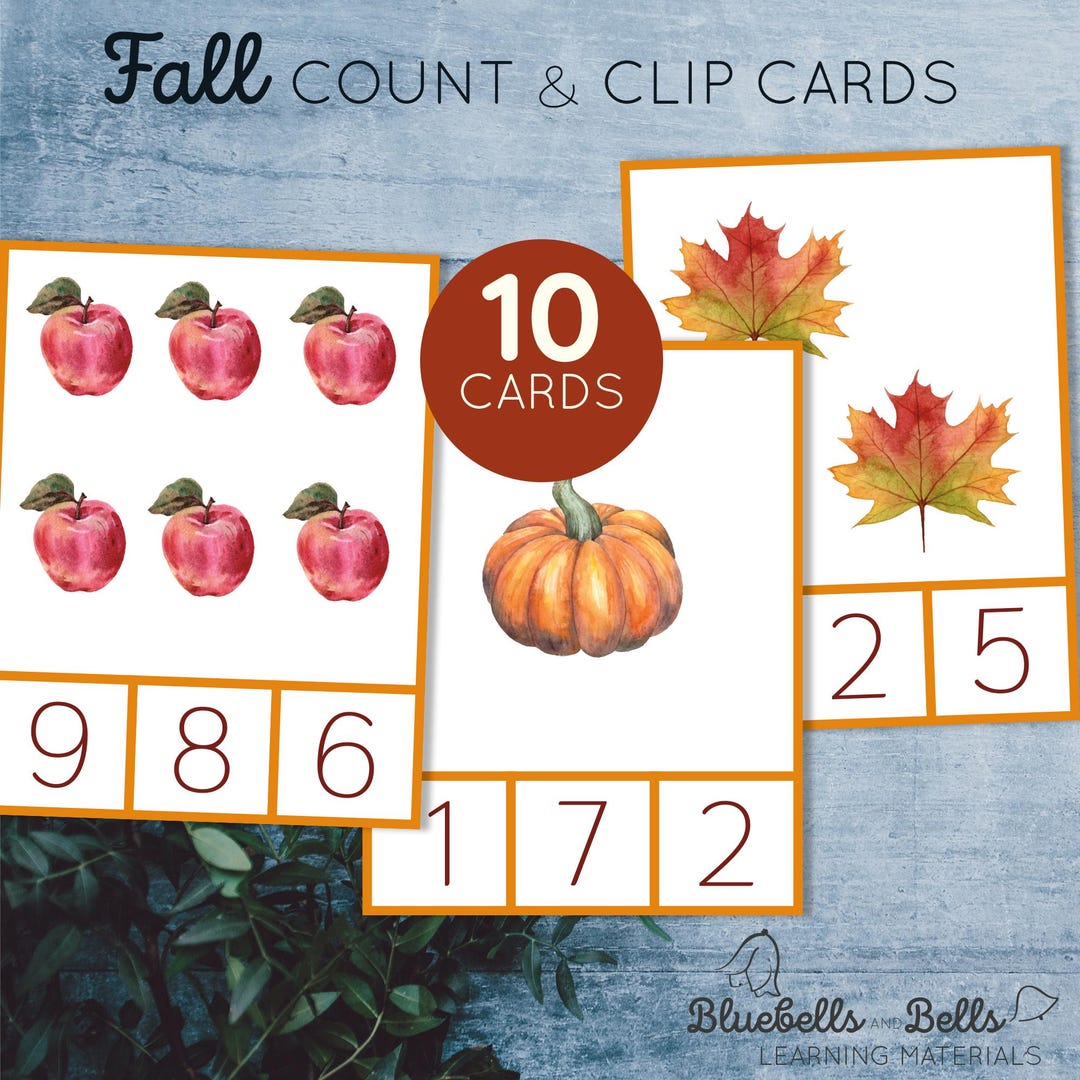 Autumn Preschool Printable Count and Clip Cards 1-10. Montessori Fall ...