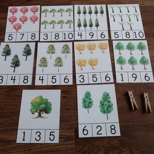 Trees Count and Clip Cards 1-10. Montessori Printable. Preschool Math ...