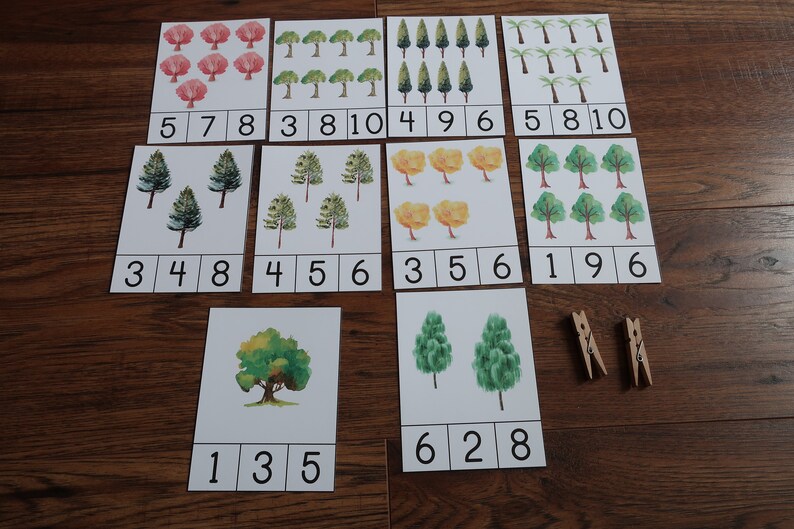 Trees Count and Clip Cards 1-10. Montessori Printable. | Etsy