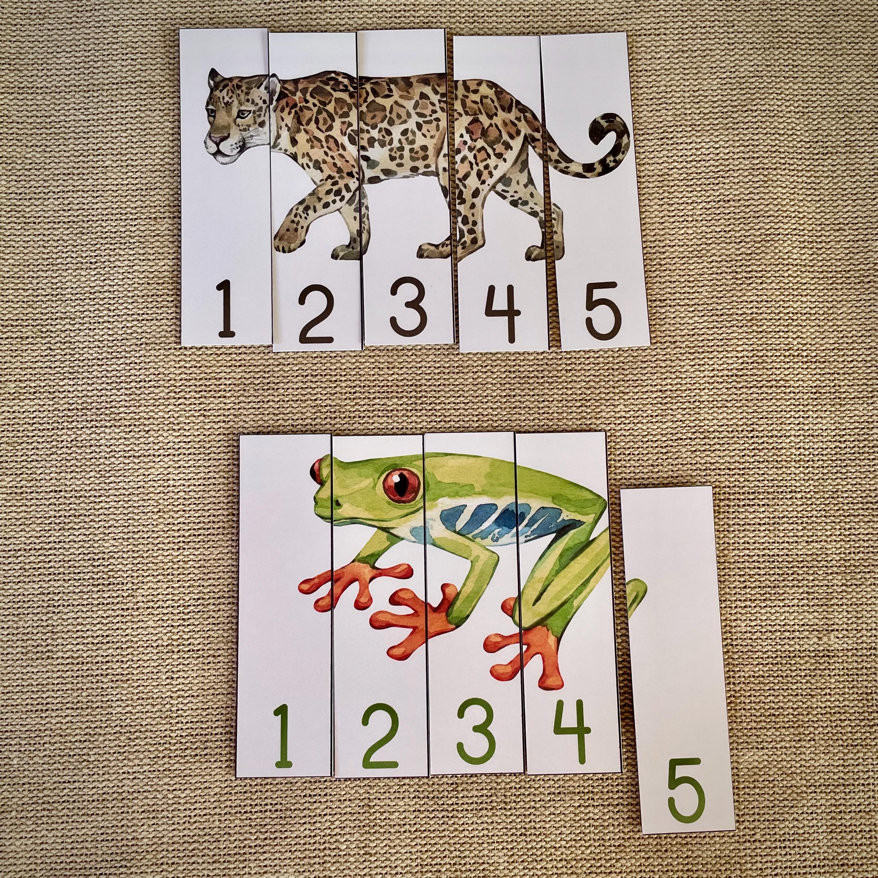 Rainforest Animals Puzzle Numbers 1-5. Toddler Printable Matching ...