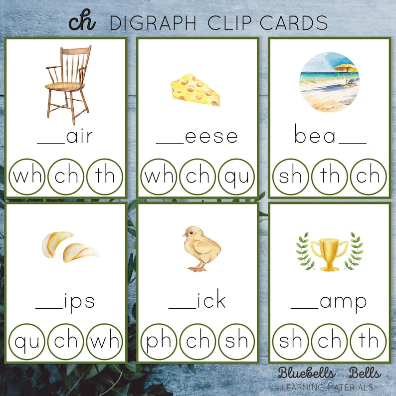 Digraph Clip Cards. - Etsy