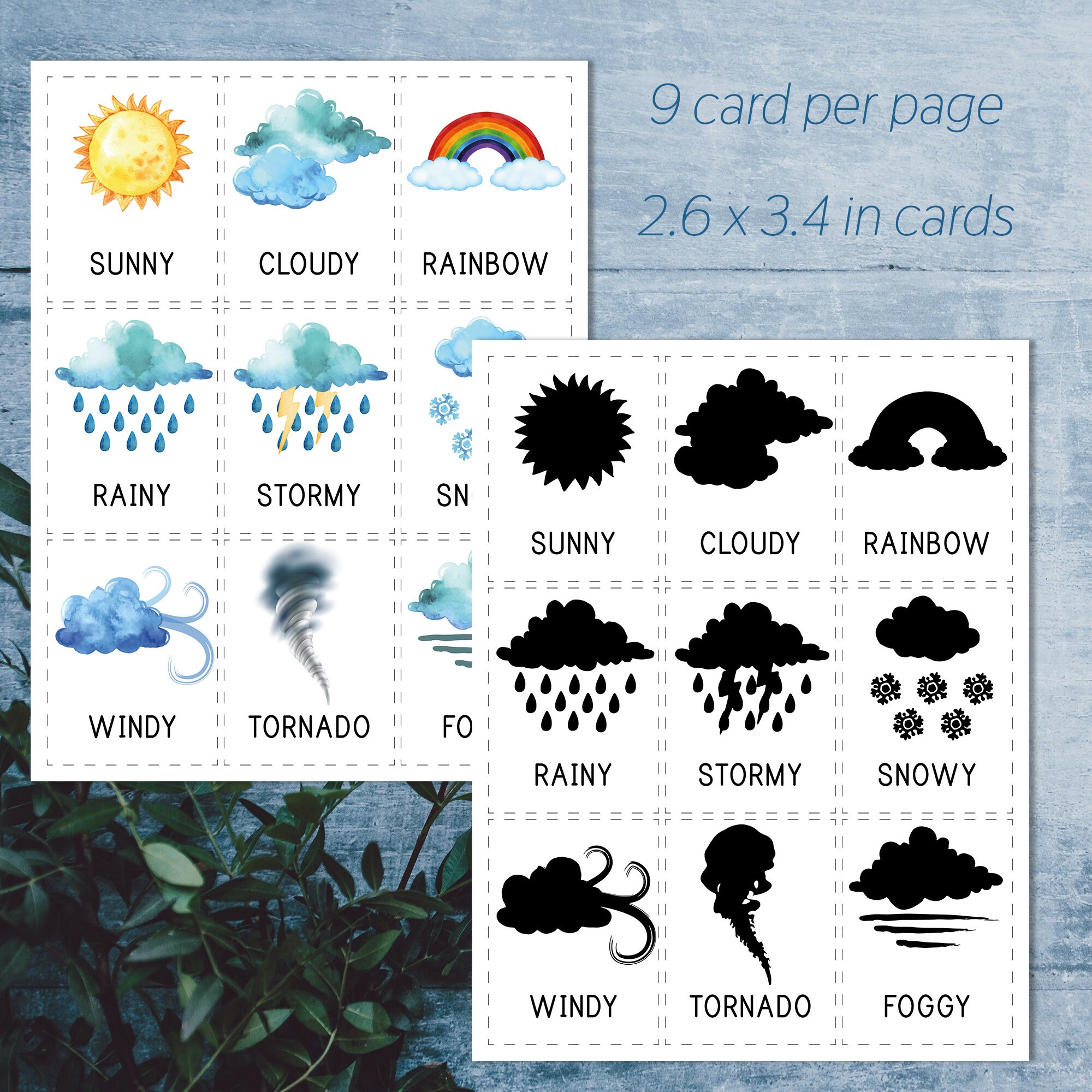 Weather Flashcards. Montessori Printable. Shadow Matching - Etsy UK