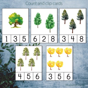 Trees Count and Clip Cards 1-10. Montessori Printable. Preschool Math ...