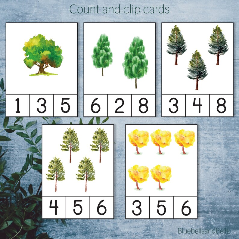 Trees Count and Clip Cards 1-10. Montessori Printable. | Etsy
