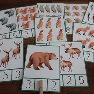 Woodland Animals Count and Clip Cards 1-10. Montessori Printable. - Etsy