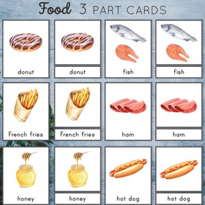 Montessori Printable Food 3 Part Cards. Preschool and Kindergarten ...