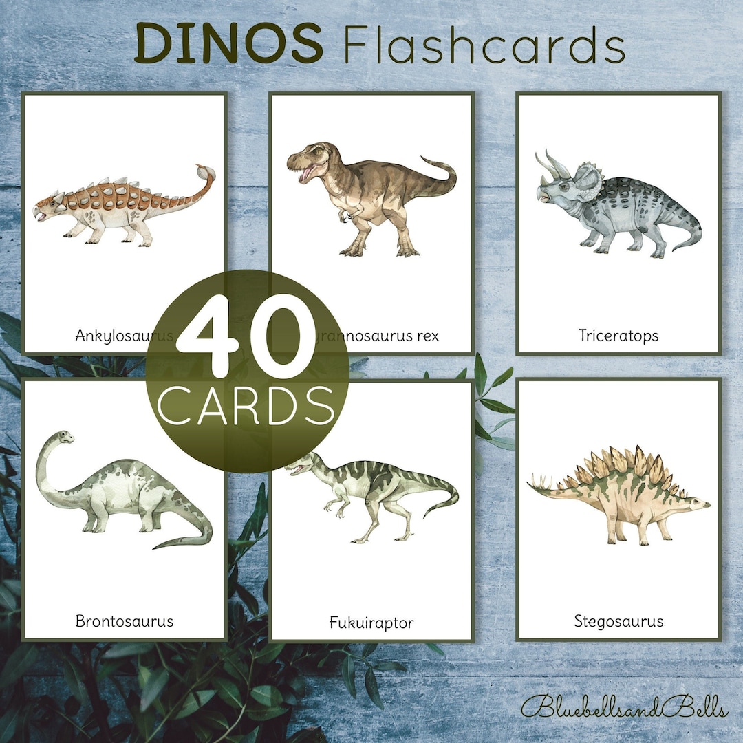 Dinosaur Flash Cards. Watercolor Dinosaur Identification Printable ...