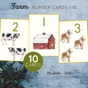 Farm Animal Number 1-10 Flash Cards. Toddler Watercolor Printable ...