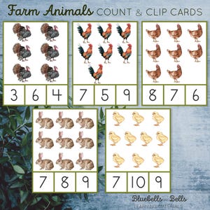 Farm Animals Count and Clip Cards 1-10. Farm Animals Counting Preschool ...