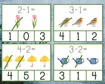 Montessori Spring Printable Addition Clip Cards. Preschool and - Etsy