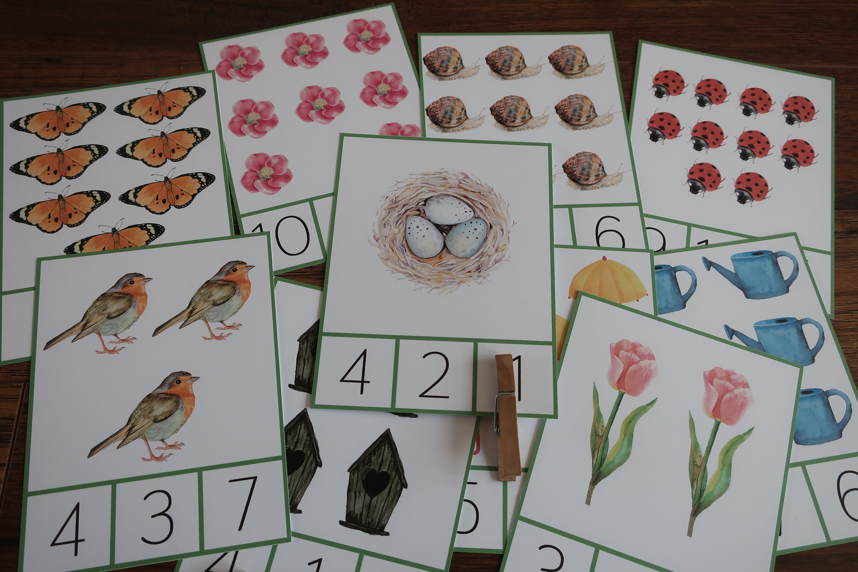 Spring Count and Clip Cards 1-10. Montessori Preschool Math - Etsy