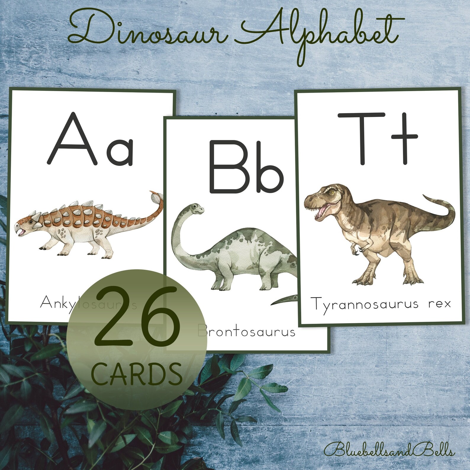 Dinosaur Alphabet Flashcards. Watercolor Letter Cards. Kids - Etsy