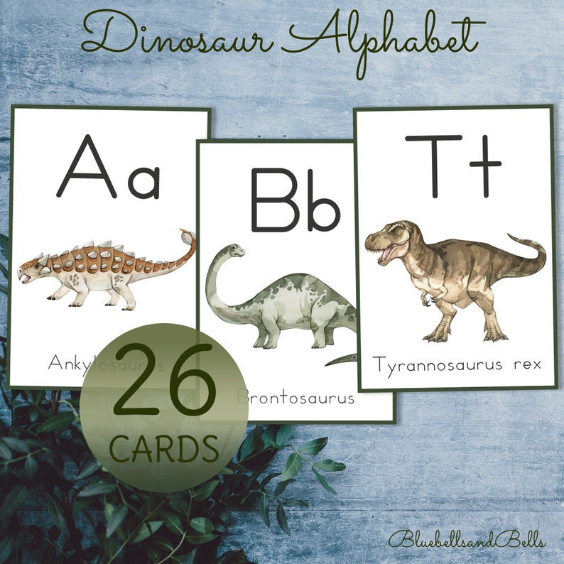 Dinosaur Alphabet Flashcards. Watercolor Letter Cards. Kids - Etsy