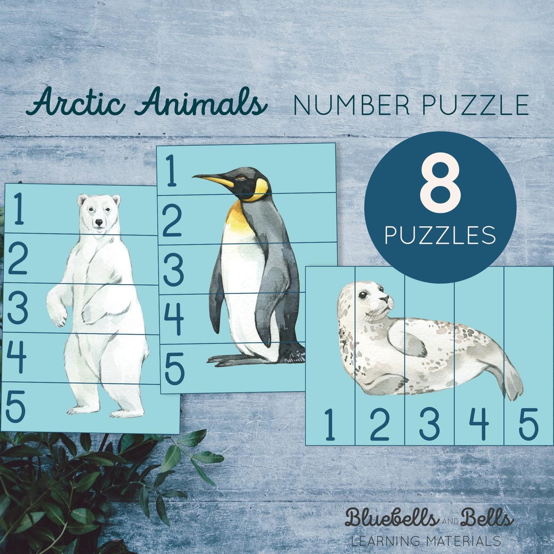 Toddler Arctic Animals Puzzle 1-5 Number. Penguin Printable Math ...