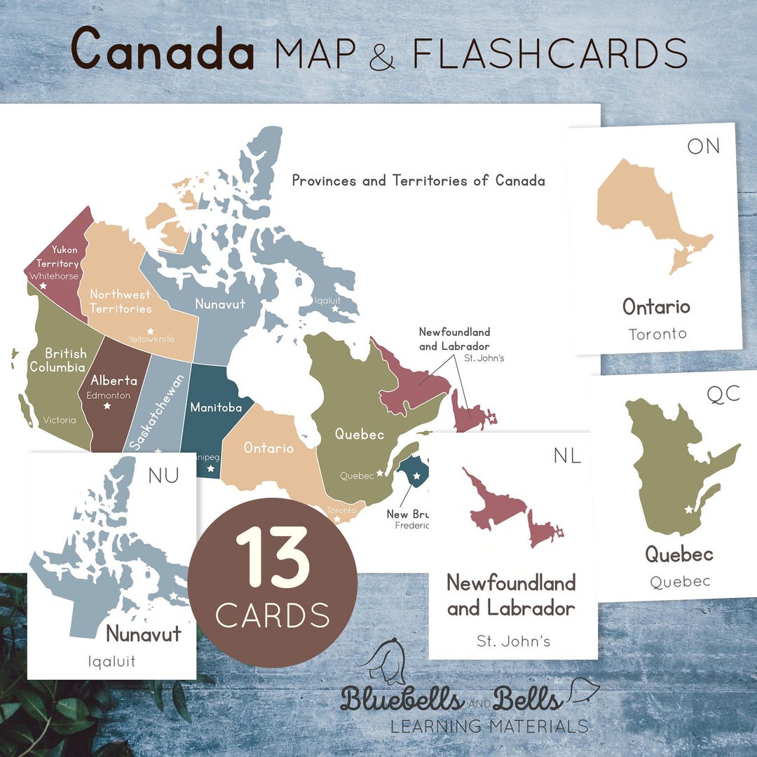 Canada Provinces and Territories Cards Map Capital Cities - Etsy