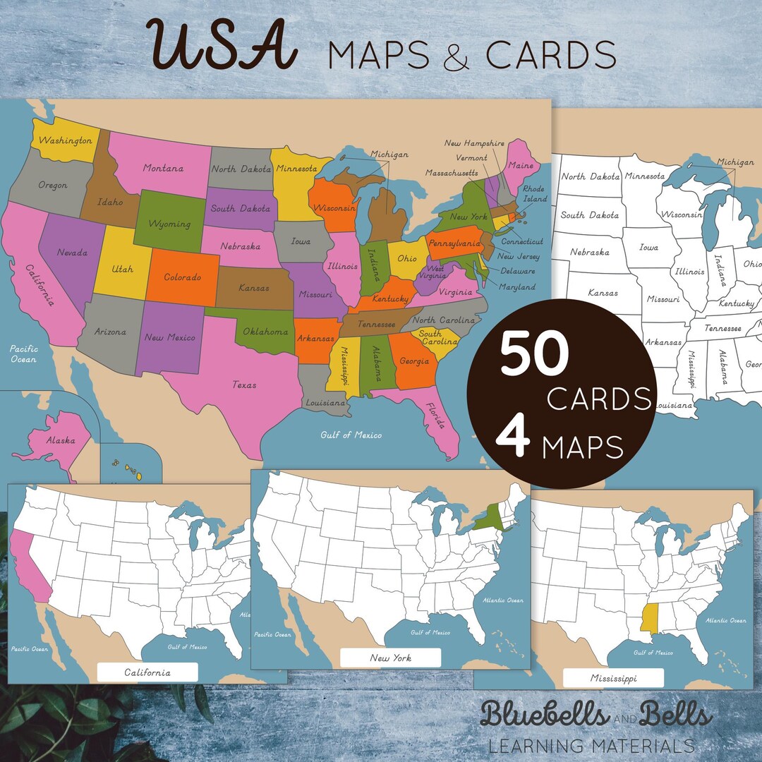 United States Montessori Maps and Cards. - Etsy