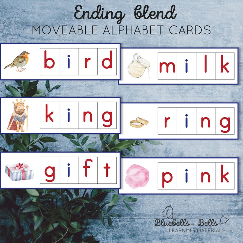 Montessori Moveable Alphabet Printable CVCC Words Cards for Letter ...