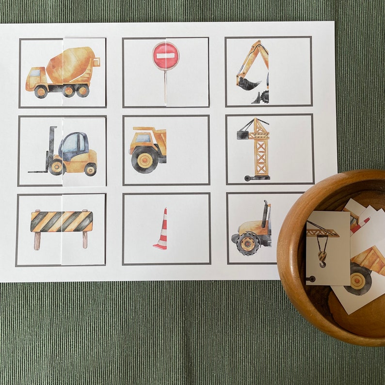 Construction Puzzle Printable. Vehicles Halves Matching Activity for ...