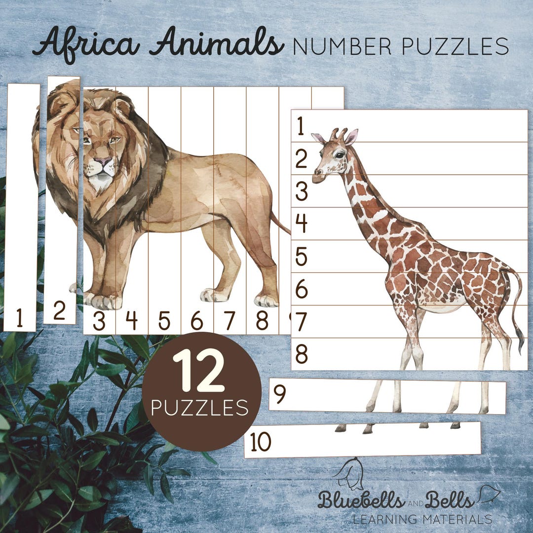 Africa Animal Number Sequence 1-10 Puzzles. Preschool Montessori ...