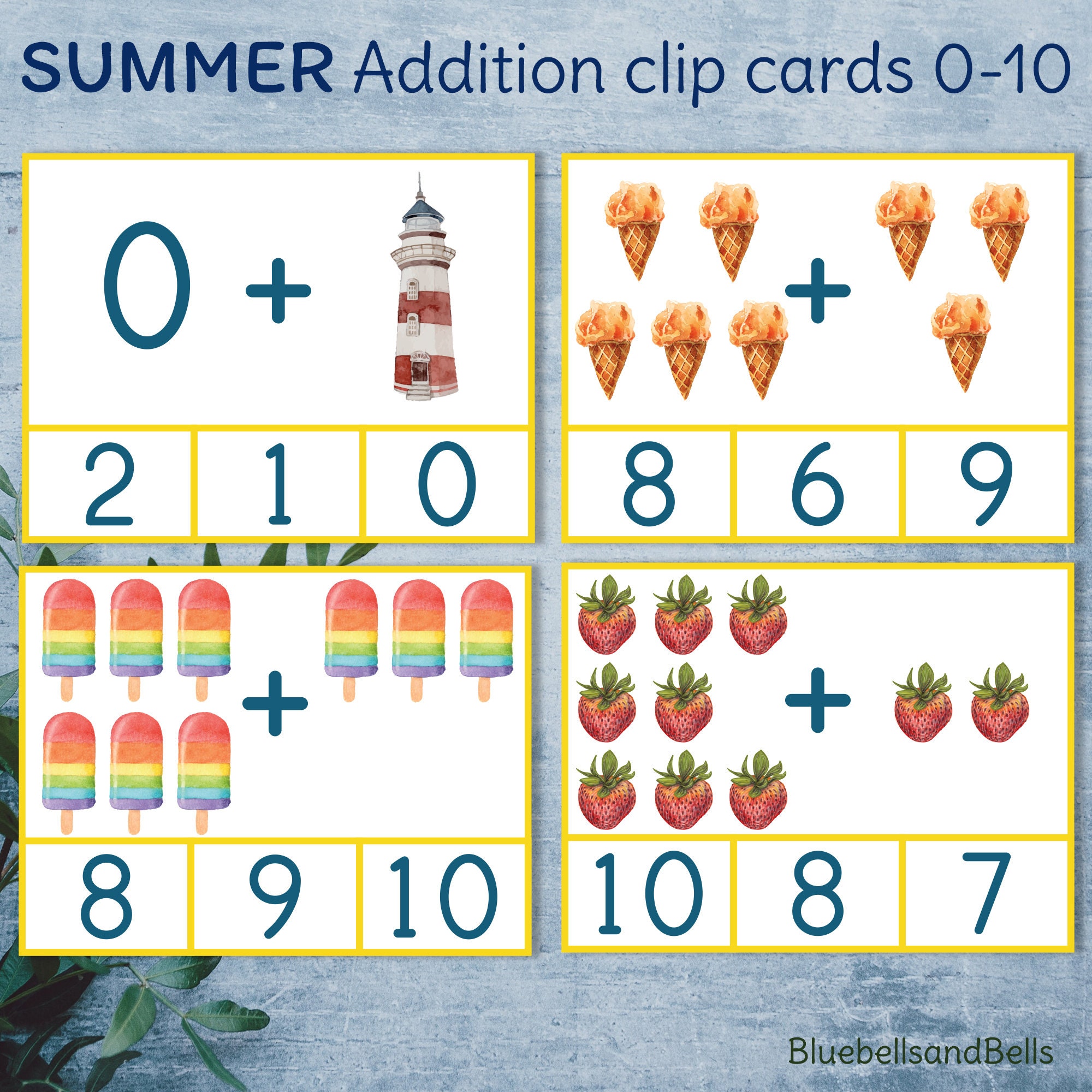 Montessori Summer Printable Addition Clip Cards. Preschool and | Etsy