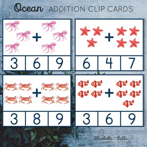 Ocean Count and Clip Cards Addition. Montessori Math Printable ...