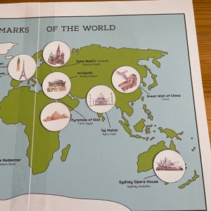 Landmarks of the World Map Matching Activity. Montessori Printable ...