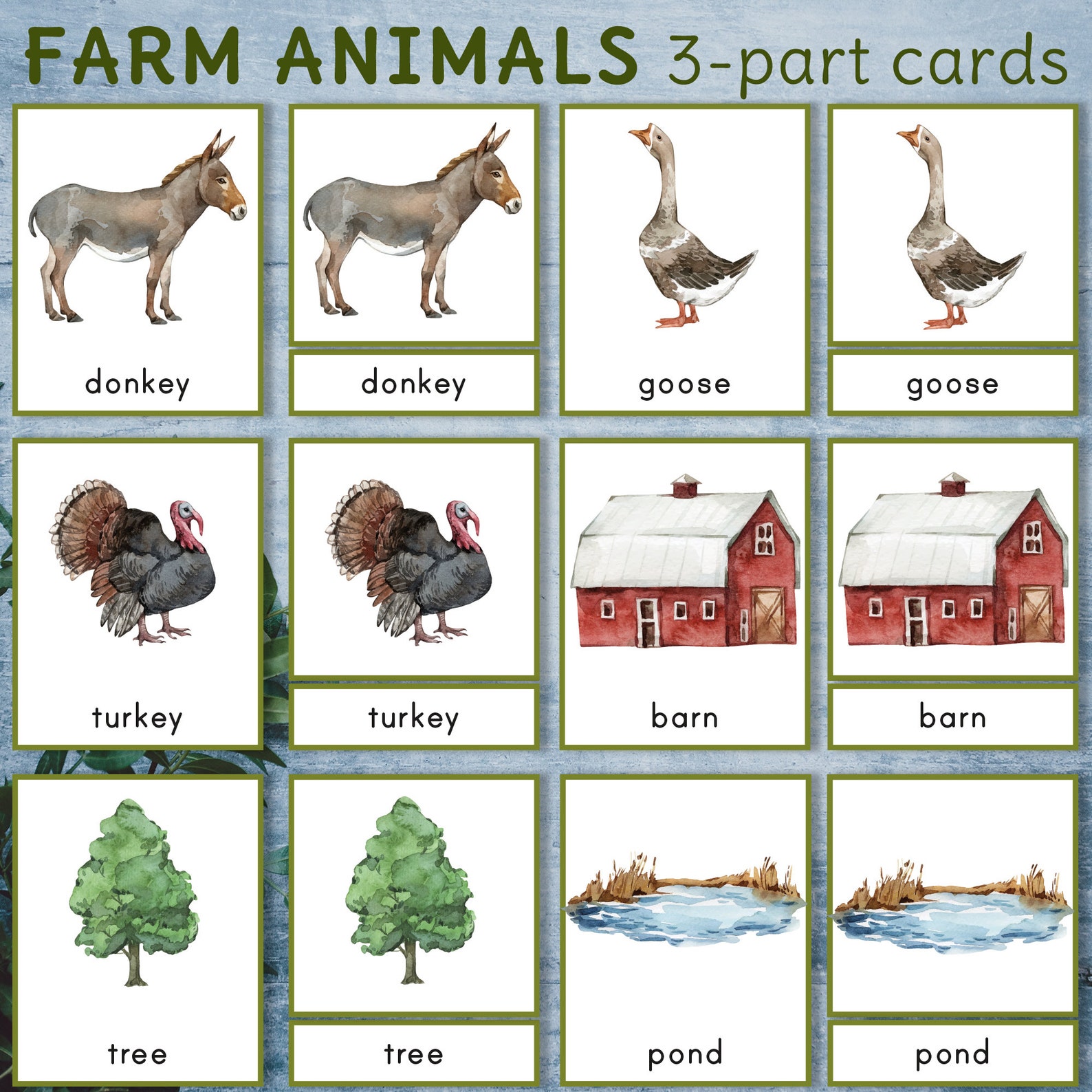 Farm Animal Montessori Printable 3 Part Cards. Preschool and - Etsy