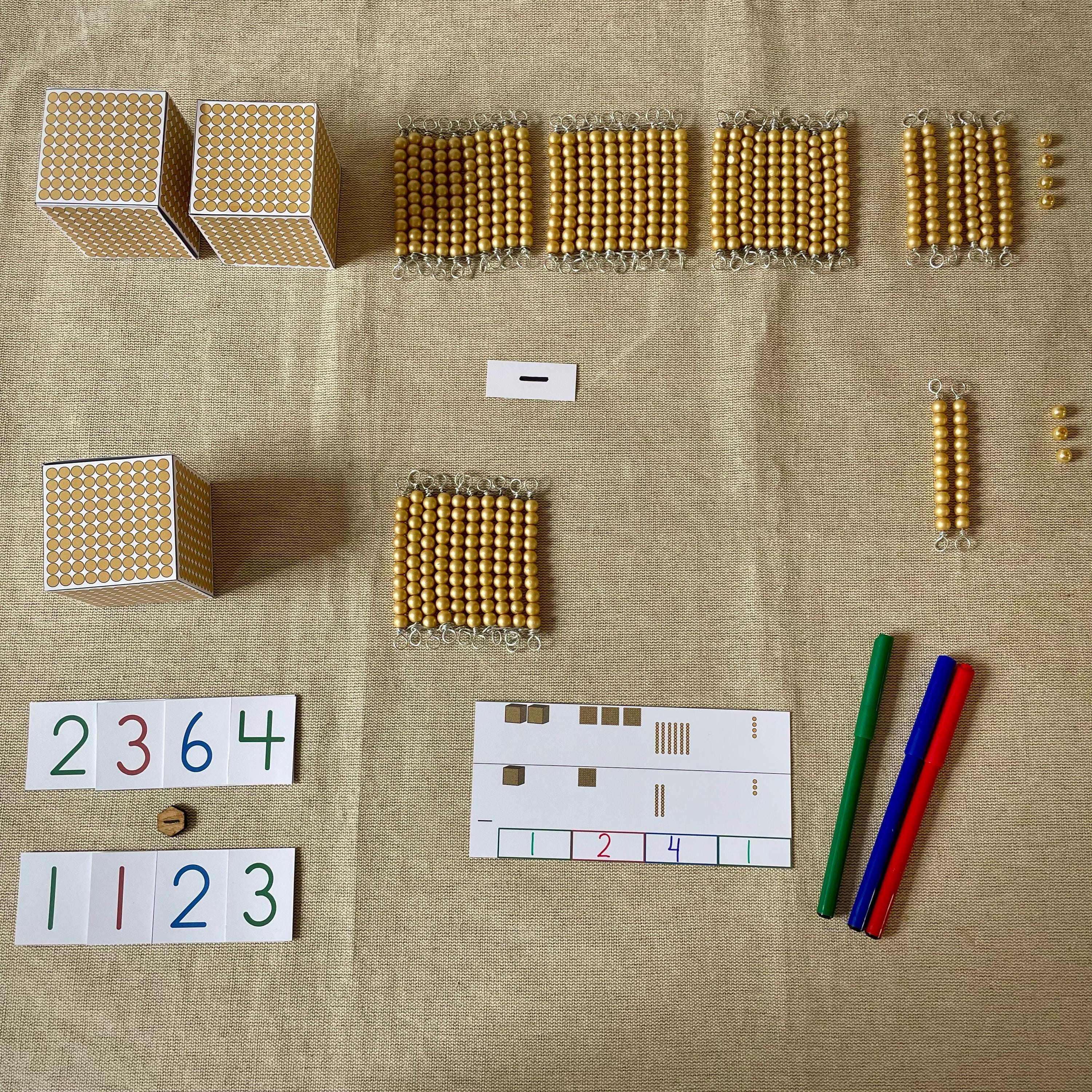 Montessori Golden Beads Static Subtraction to 9999. Extension Math ...