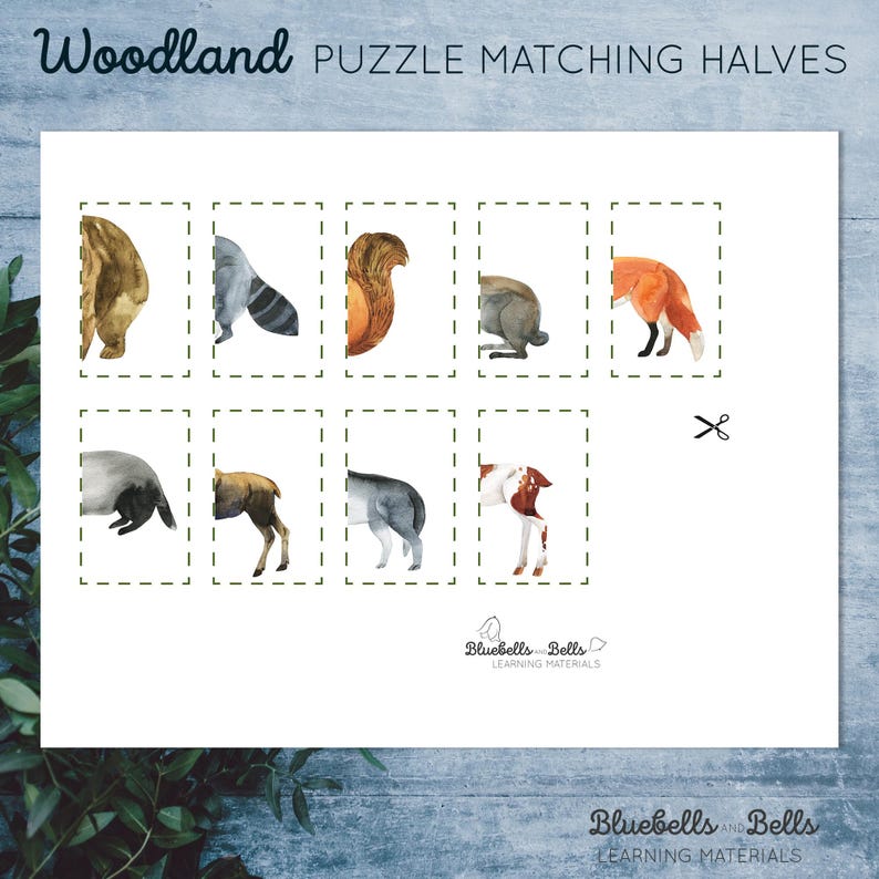 Woodland Animals Puzzle Printable. Montessori Halves Matching Activity ...