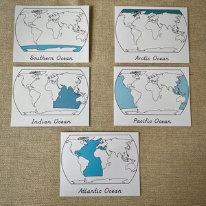 Oceans of the World Cards and Map. Geography Montessori Printable ...