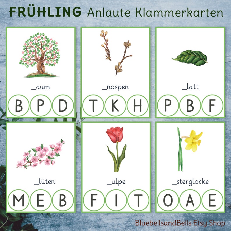 Montessori Anlaute Frühling Klammerkarten. Kindergarten Und Vorschule ...