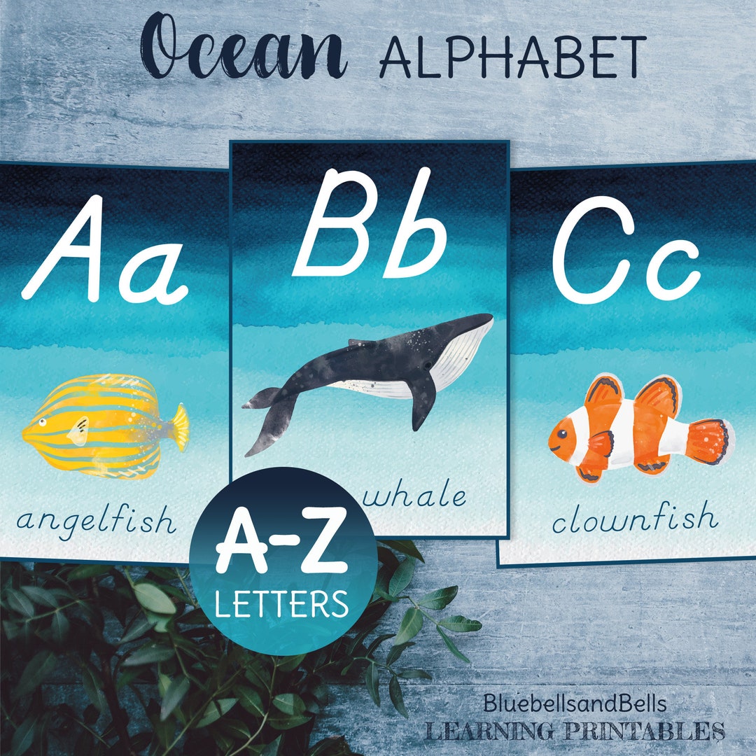 Ocean Alphabet Cards. Sea Animals Letter Cards. - Etsy