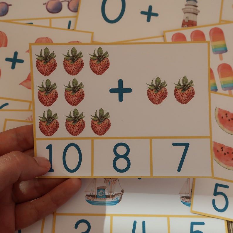 Montessori Summer Printable Addition Clip Cards. Preschool and | Etsy
