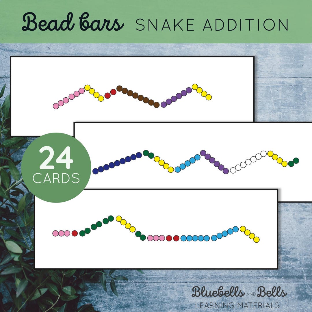 Montessori Beads Snake Addition Cards. Kindergarten and 1st Grade Math ...