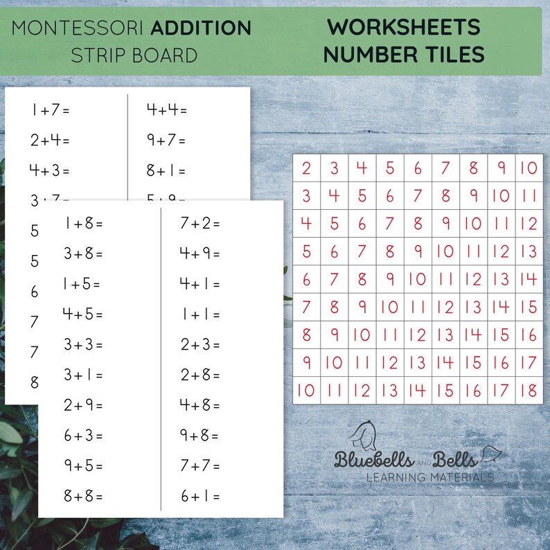 Montessori Addition Strip Board Printable Charts, Booklets, Equation ...