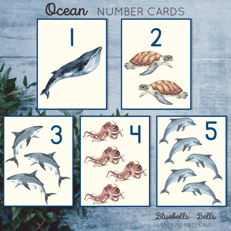 Number 1-10 Flashcards Ocean. Toddler Watercolor Printable Cards ...