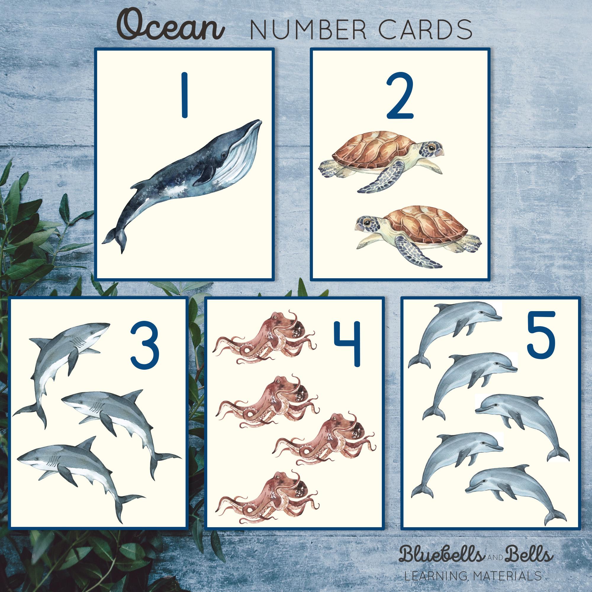 Number 1-10 Flashcards Ocean. Toddler Watercolor Printable Cards ...