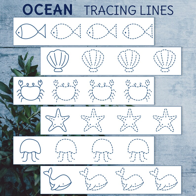 Ocean Preschool Tracing Strips. Pre-writing Practice Printable - Etsy