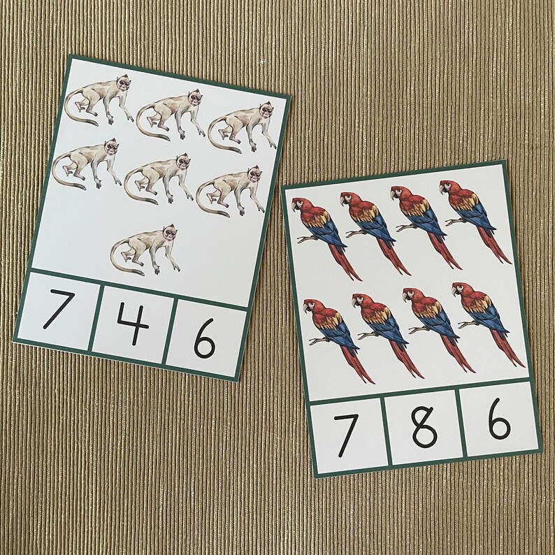 Rainforest Animals Count and Clip Cards 1-10. Preschool Math Printable ...