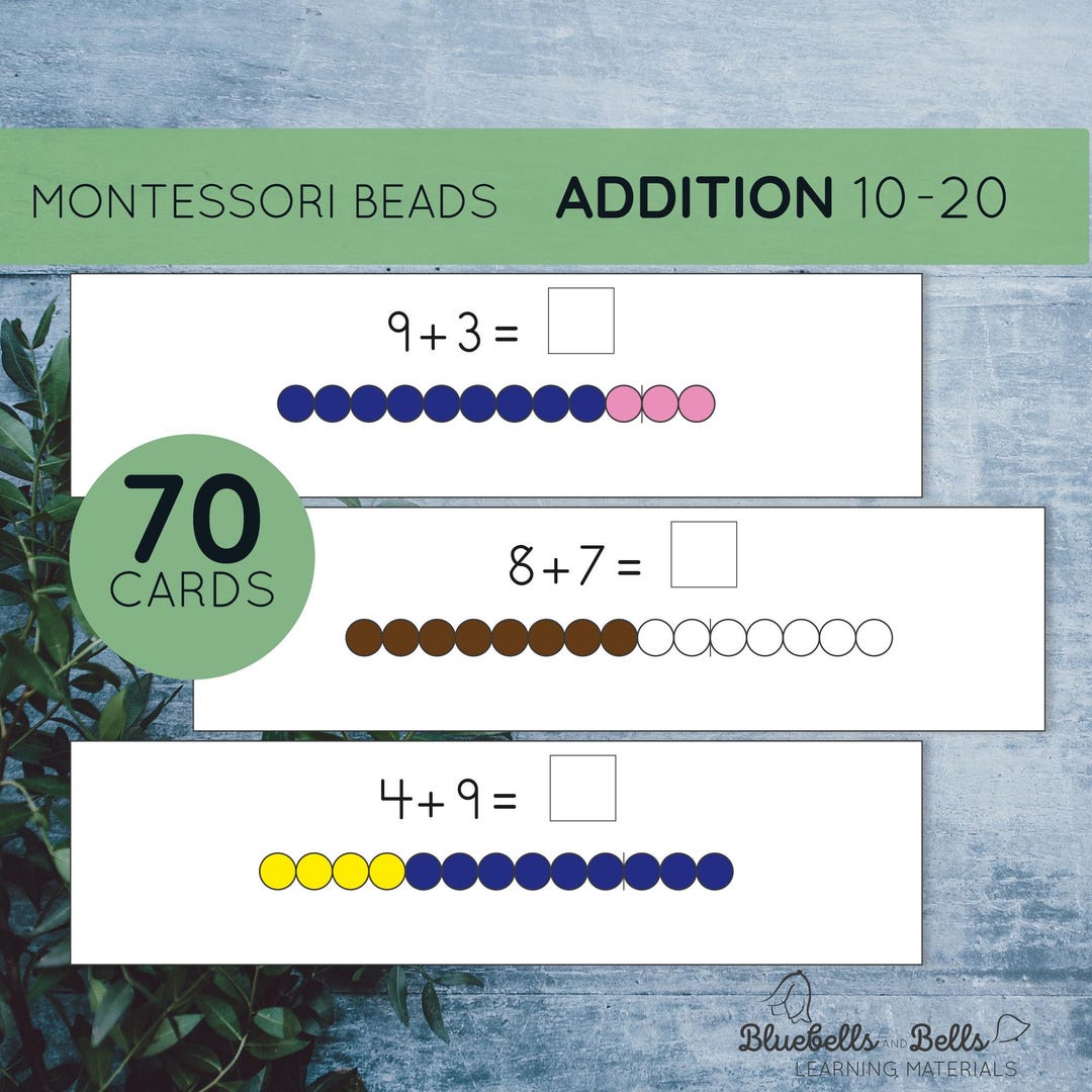 Montessori Beads Addition 10 -20. Addition With Carry Printable Cards ...