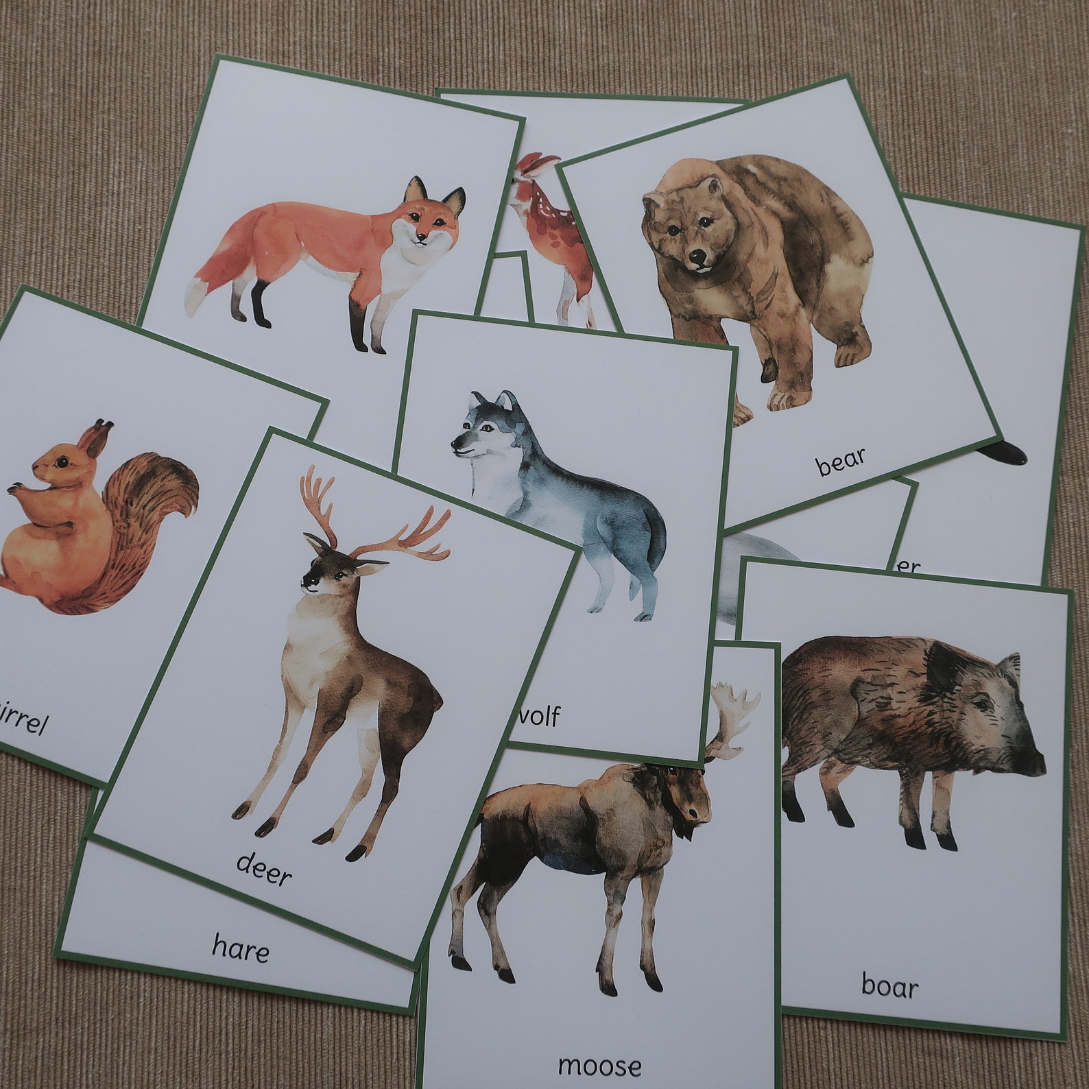 Woodland Animal Flash Cards. Toddler Printable Watercolor - Etsy