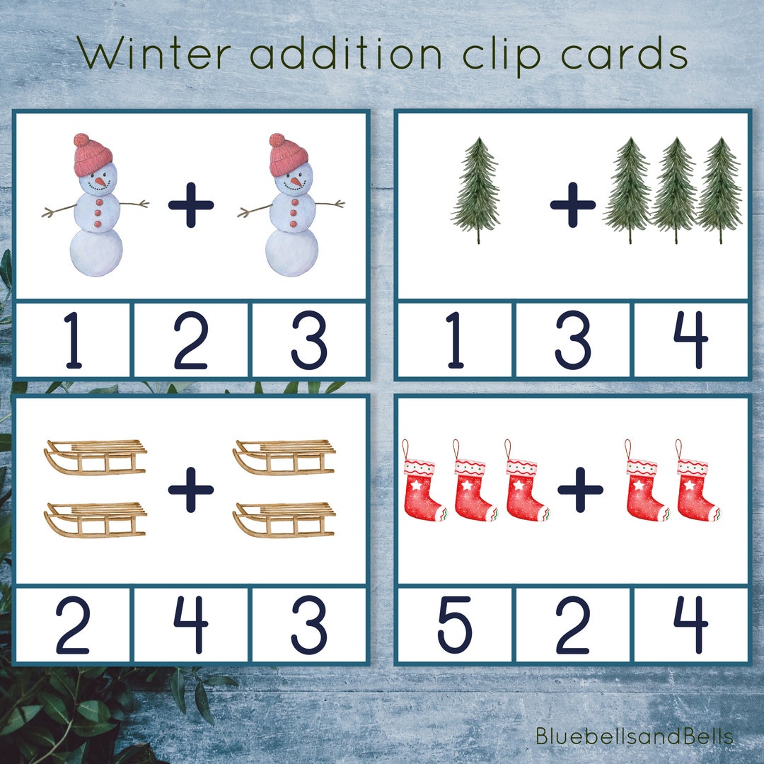 Montessori Winter Printable Addition Clip Cards. Preschool and ...