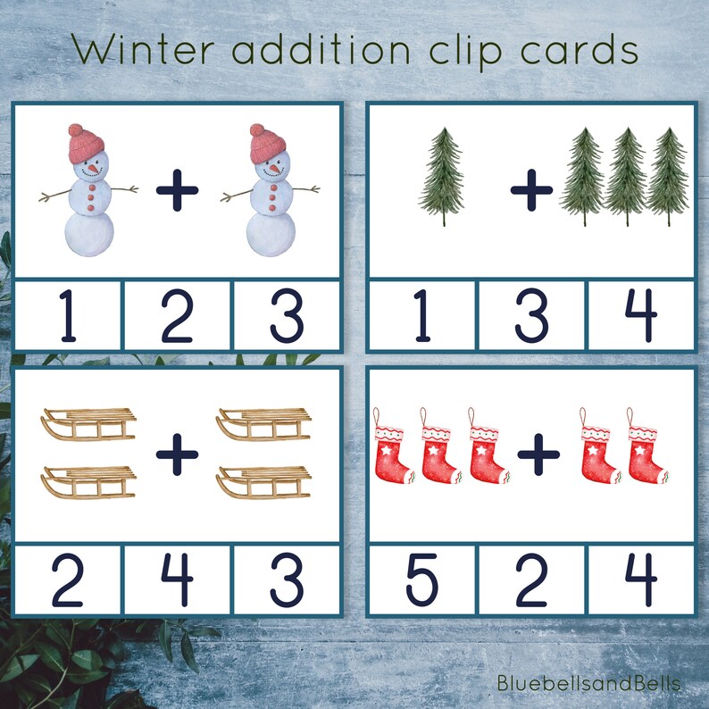 Montessori Winter Printable Addition Clip Cards. Preschool and - Etsy