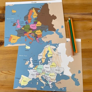 Montessori Europe Maps Country Cards. Continent Study Printable. - Etsy